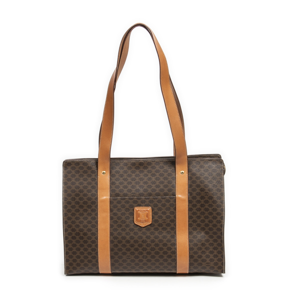 Céline | Bags | Celine Large Square Zip Tote In Brown Macadam Coated ...